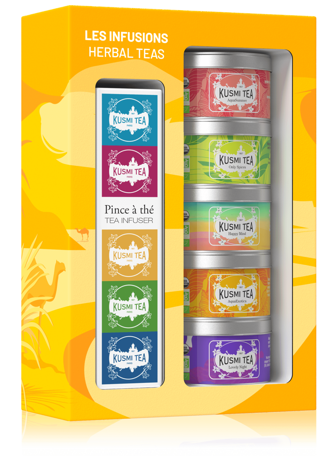 Coffret Les Infusions Bio avec une pince à thé – Kusmi Tea – fourchette et café